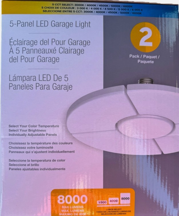 5-Panel LED Garage Light, or Workshop, Adjustable Brightness, White ...